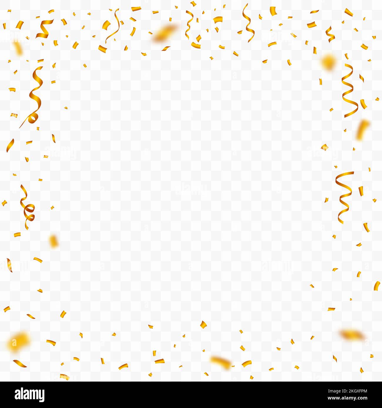 Confetti frame vector for the birthday background. Golden party element ribbon and confetti ...
