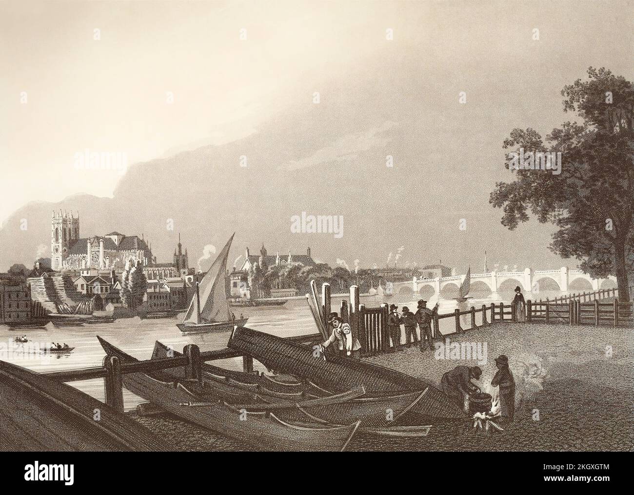 View of Westminster taken from Lambeth-Stairs, London, England, 1808 ...