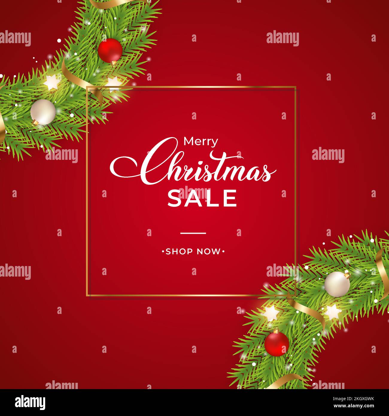 Christmas sales banner with green wreath. Sales banner with wreath ...