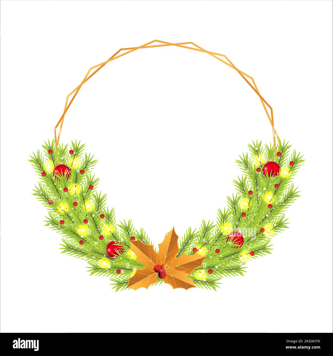 Xmas frame with green leaves and red berries. Christmas frame with red ...