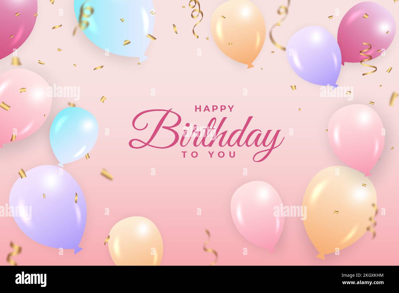 Happy birthday with pink background and gold confetti. Birthday ...