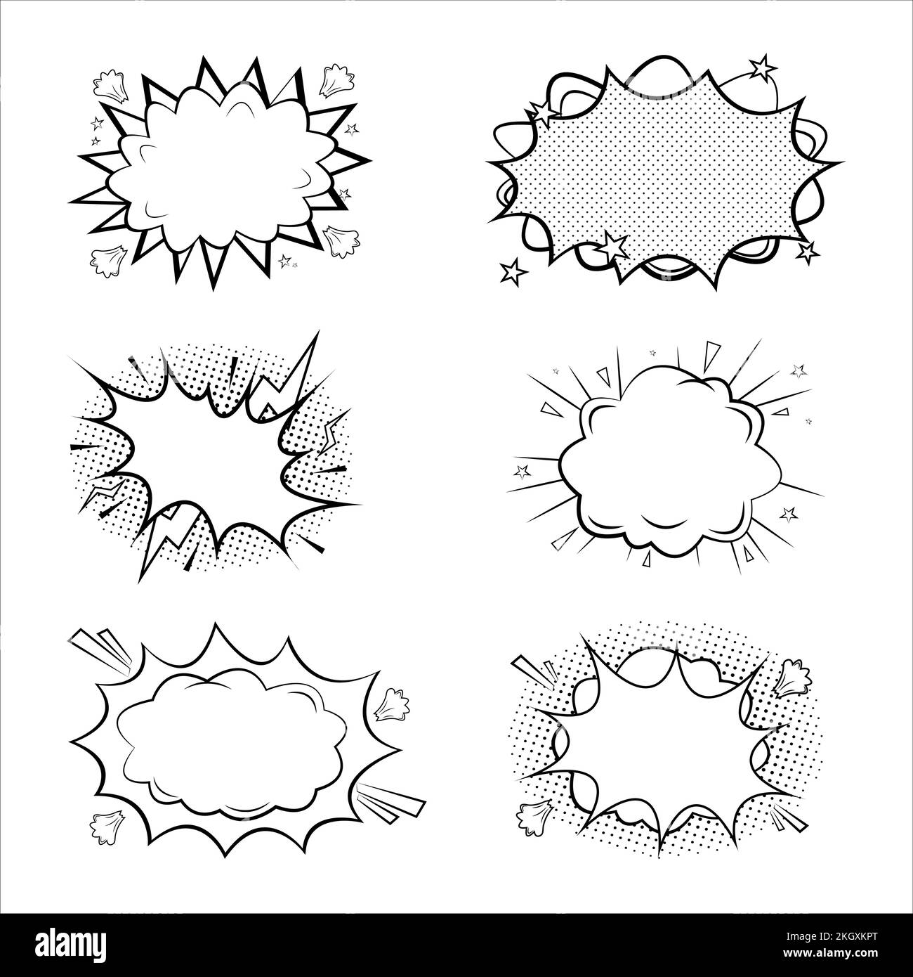 Comic explosion line art vector with bubbles collection. Comic burst ...