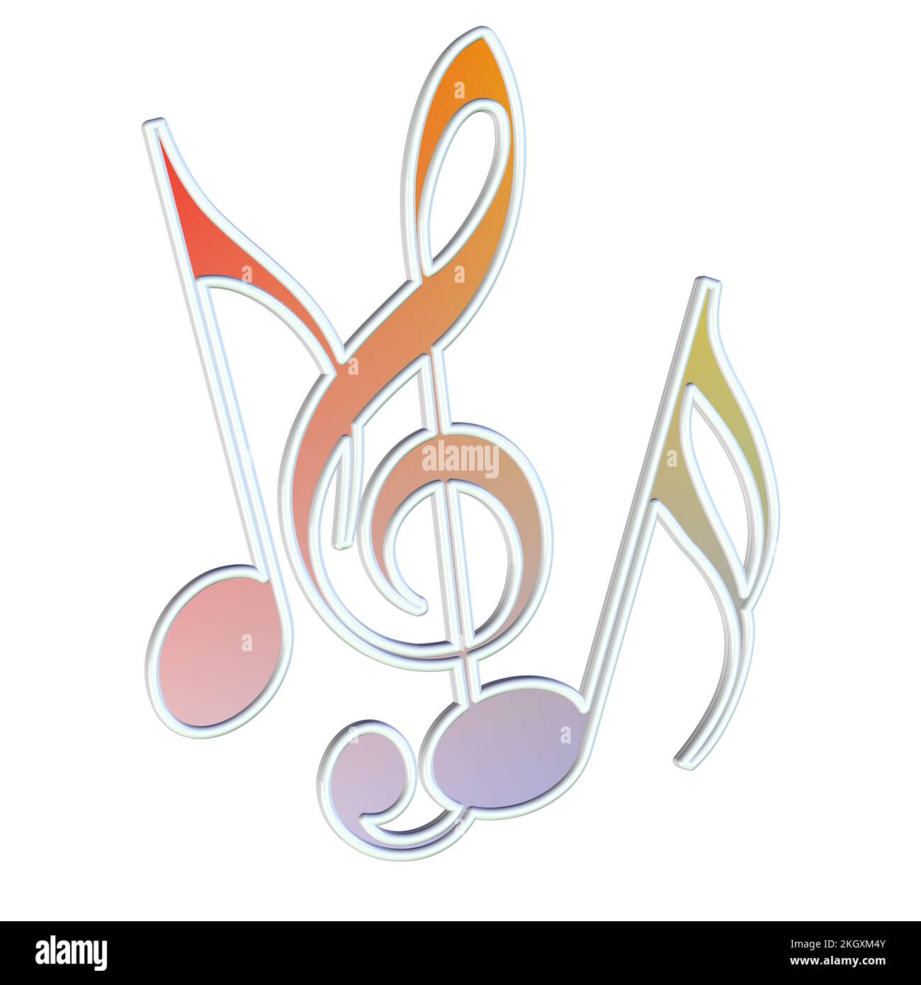 Music notes and music signs against white background, 3D illustration ...