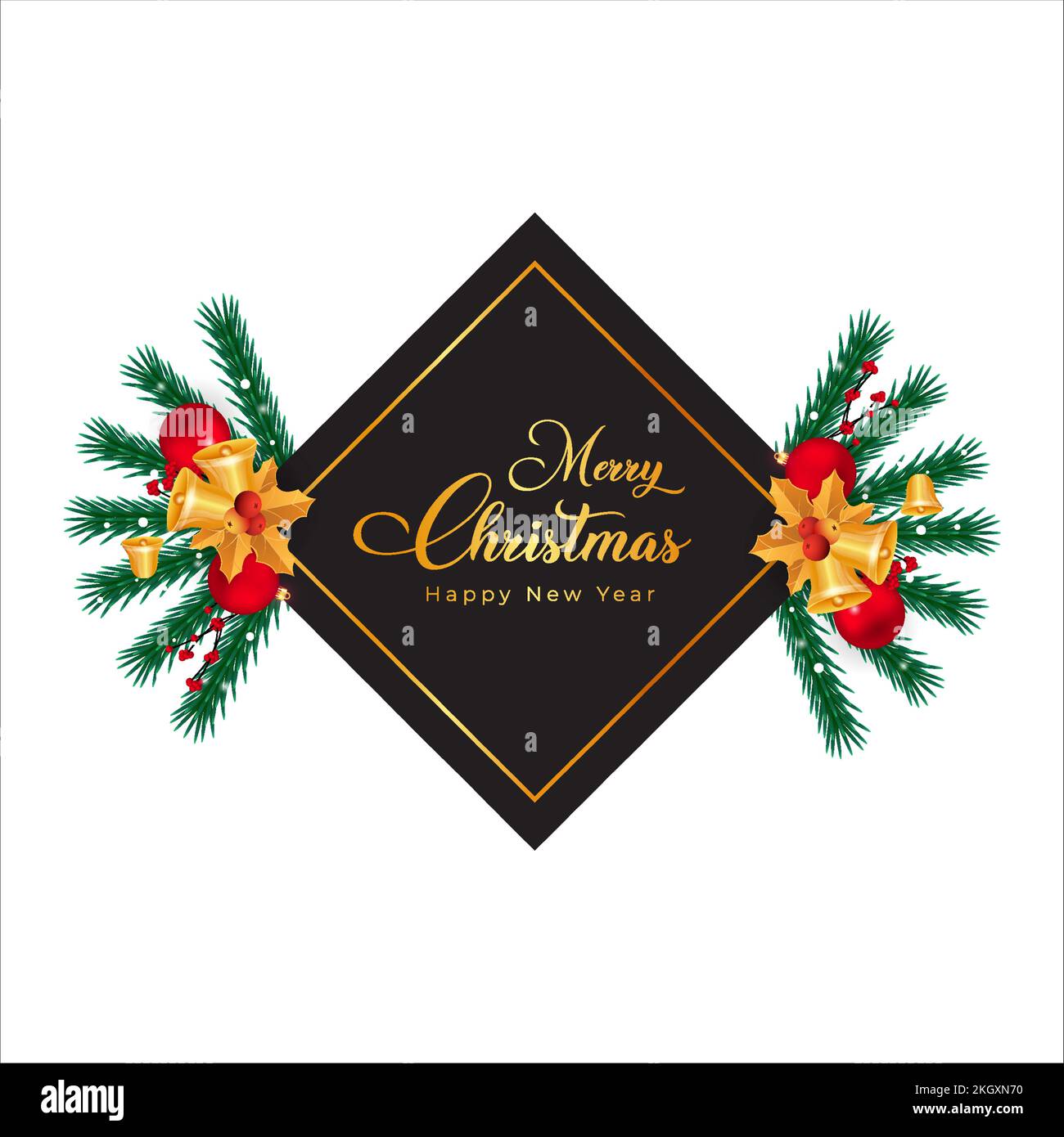 Christmas greeting card with golden calligraphy and red ball. Xmas ...