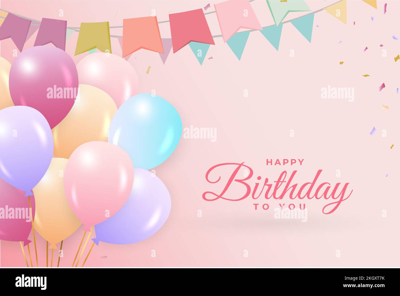 Flat balloons for birthday background. Happy birthday social media post ...