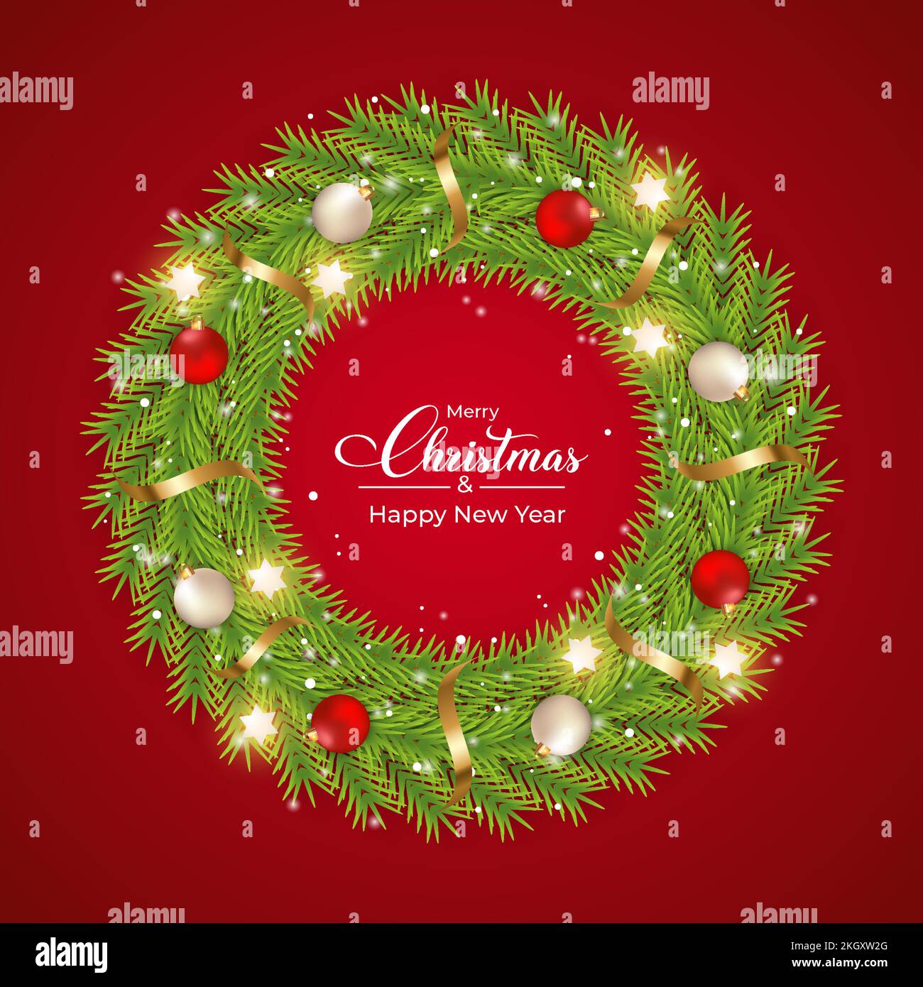 Christmas Door Decoration Elements With A Luxurious Green Wreath With