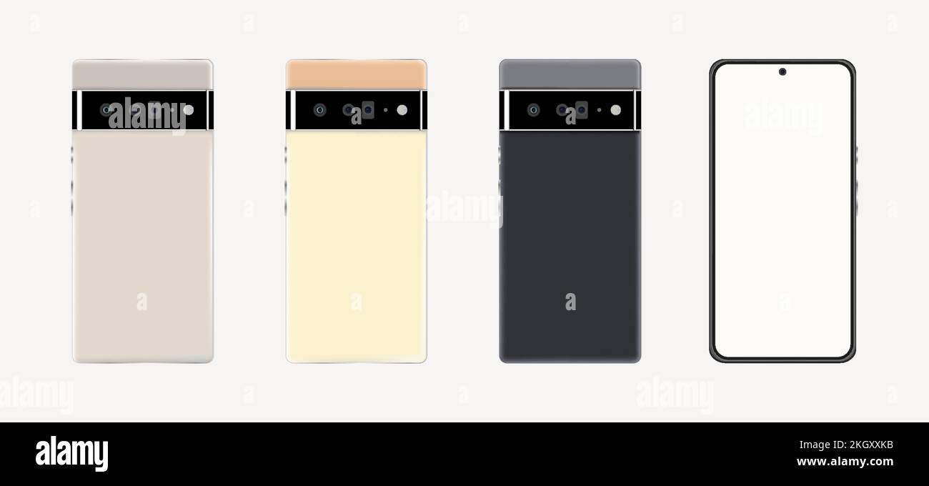 Google pixel mobile set vector with colorful frames and a triple camera ...