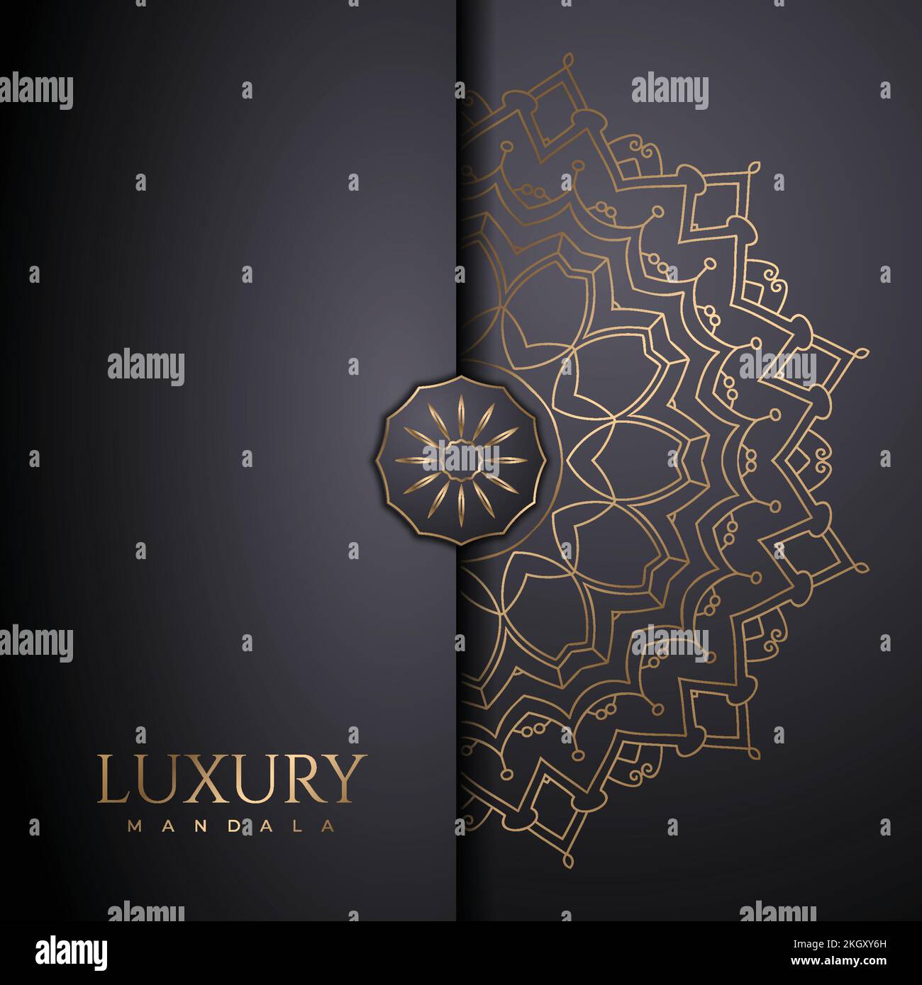 Mandala ornament on black background. Mandala pattern with metallic ...