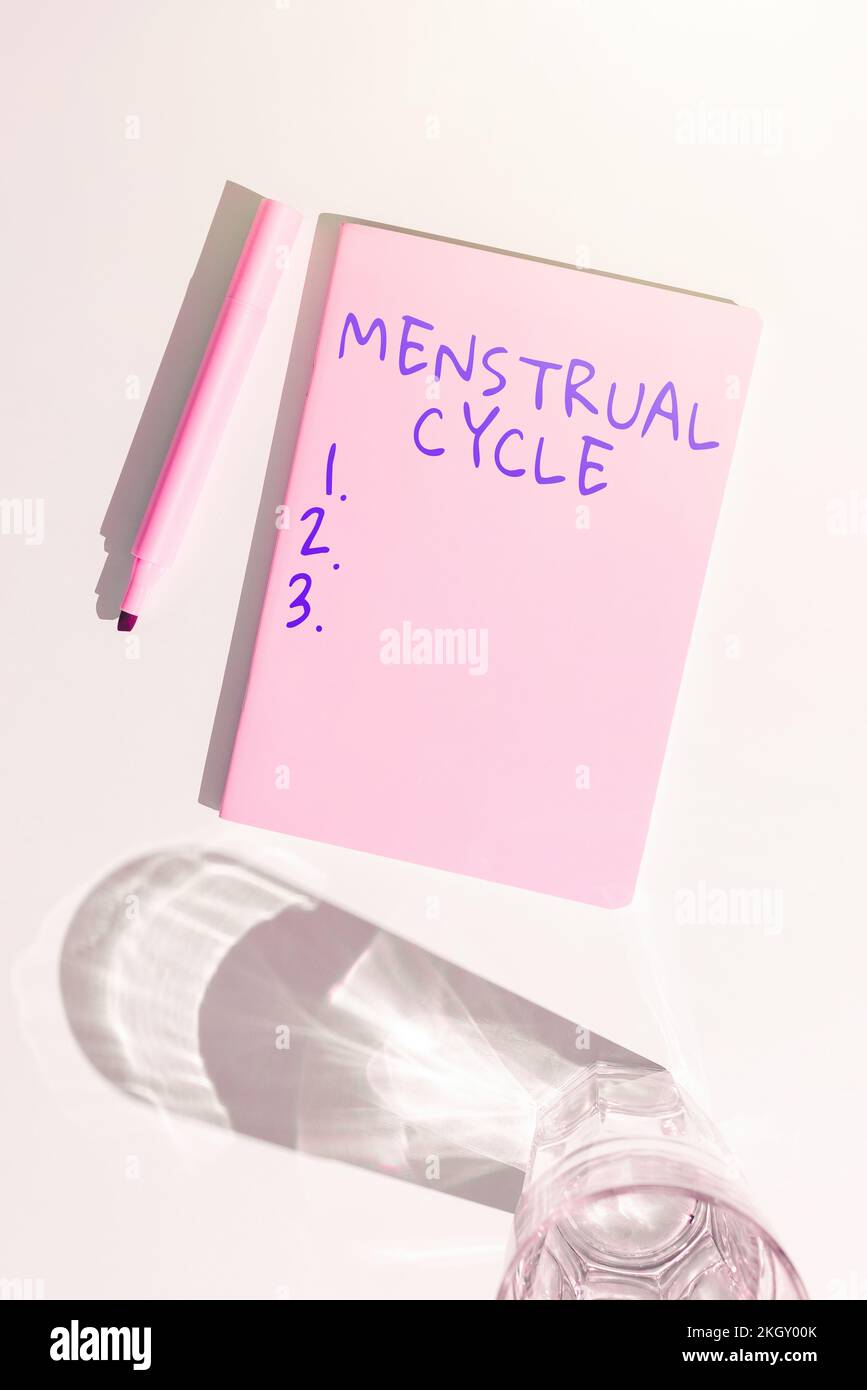 Hand writing sign Menstrual Cycle. Business overview monthly cycle of ...