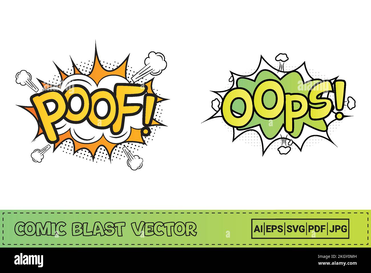 Poof comic explosion with white and yellow color. Oops, comic pop-up ...