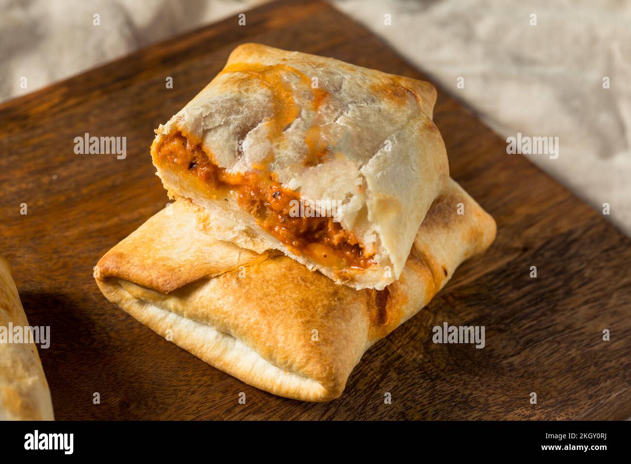 Homemade Fast Food PIzza Puff Pocket with Cheese and Meat Stock Photo ...