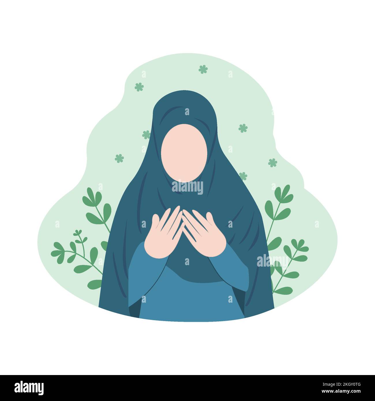 Muslim woman praying flat illustration. Muslim girl wearing a blue ...