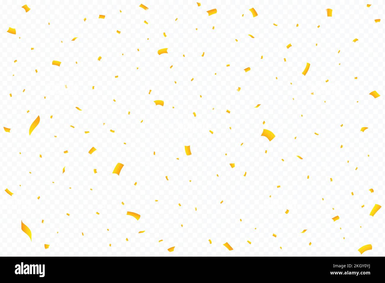 Golden confetti falling on transparent background. Festival elements. Anniversary and birthday ...