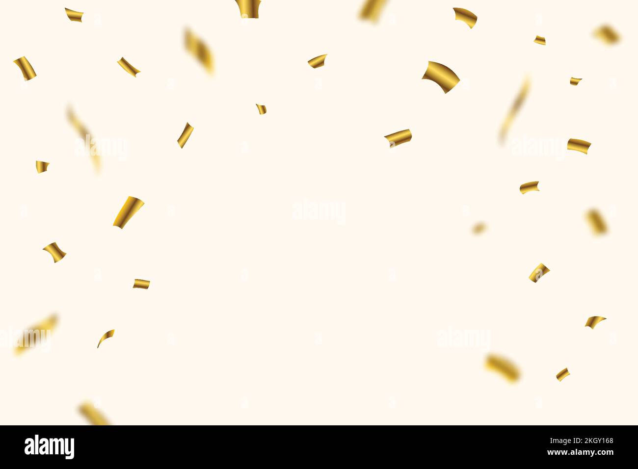 Golden confetti and ribbon falling isolated on transparent background. Event and birthday party ...