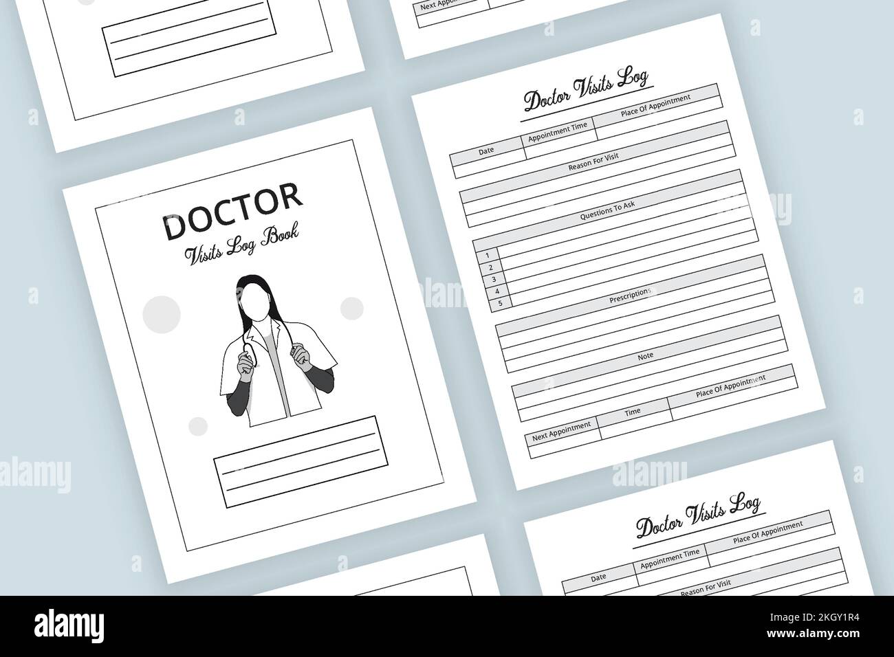 Doctor visiting logbook KDP interior. Female doctor holding stethoscope ...