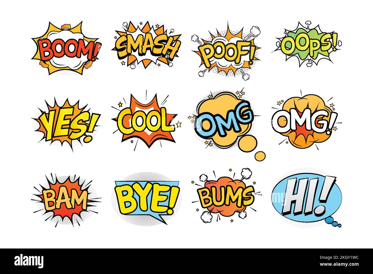 Comic explosion set. Speech bubbles set with colorful cloud vector. Comic book bubbles set ...