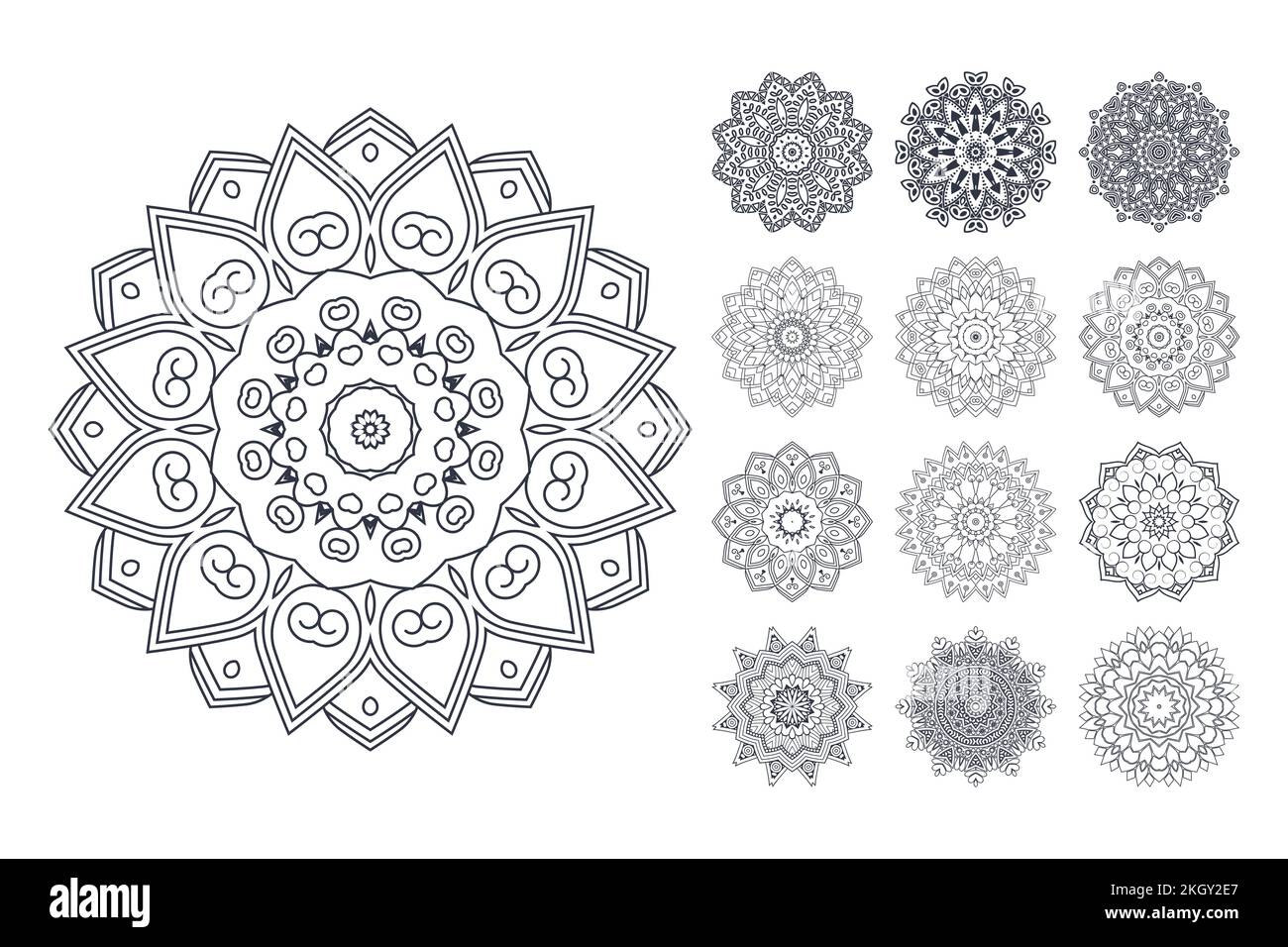 Mandala coloring page bundle. Mandala flower pattern set vector ...