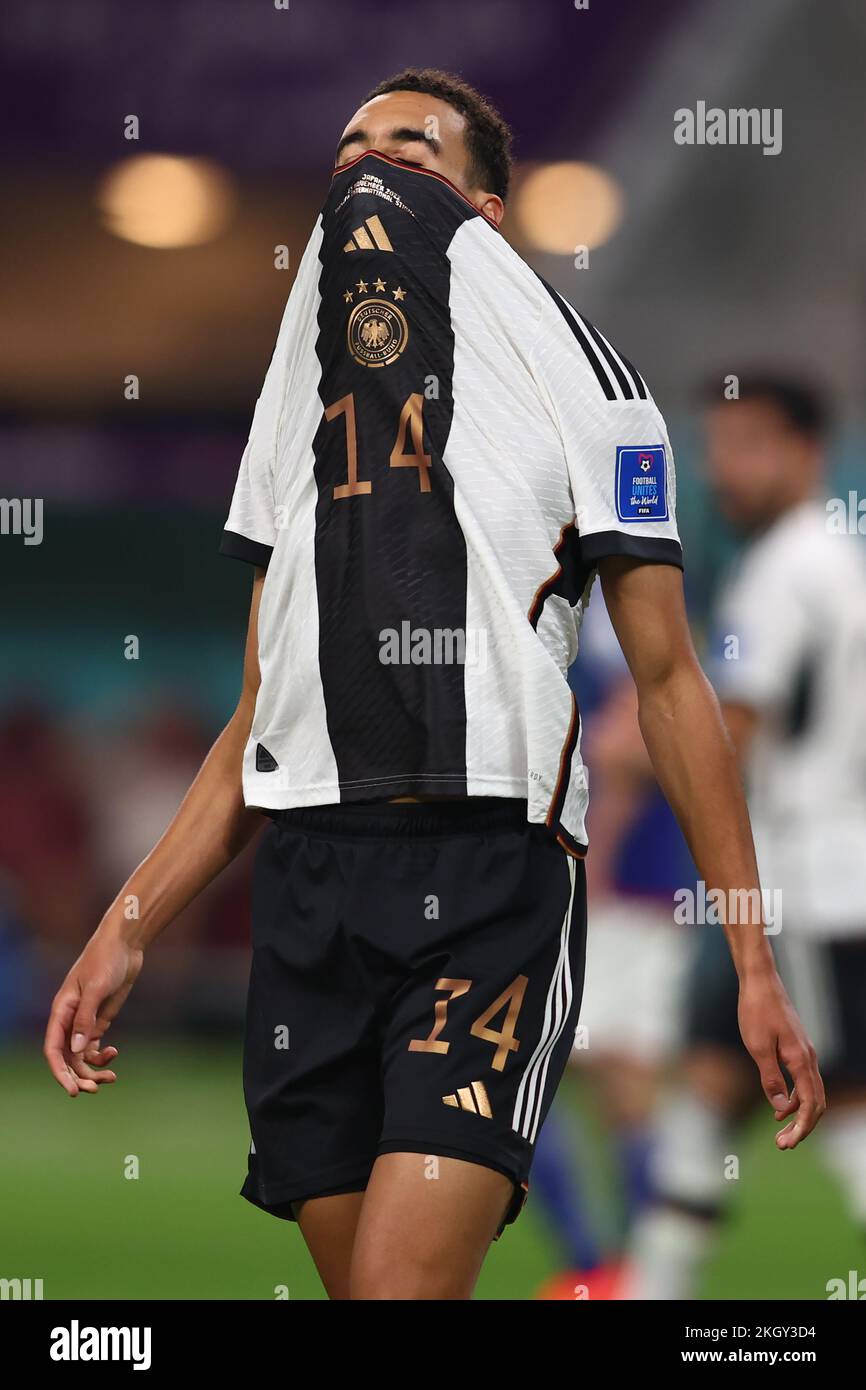Doha, Qatar. 23rd Nov, 2022. Jamal Musiala of Germany reacts during the ...