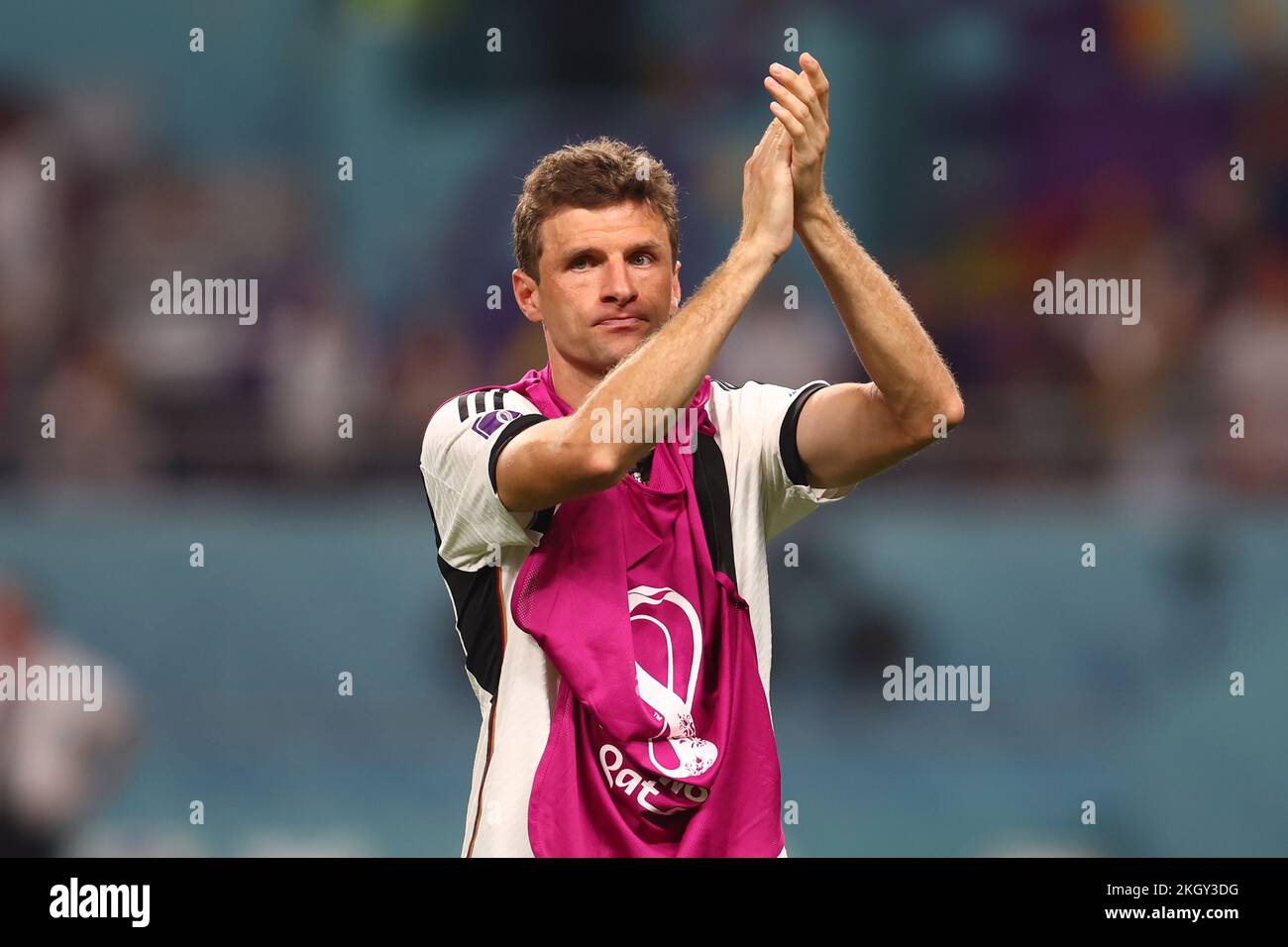 Doha, Qatar. 23rd Nov, 2022. Thomas Muller of Germany applauds the ...