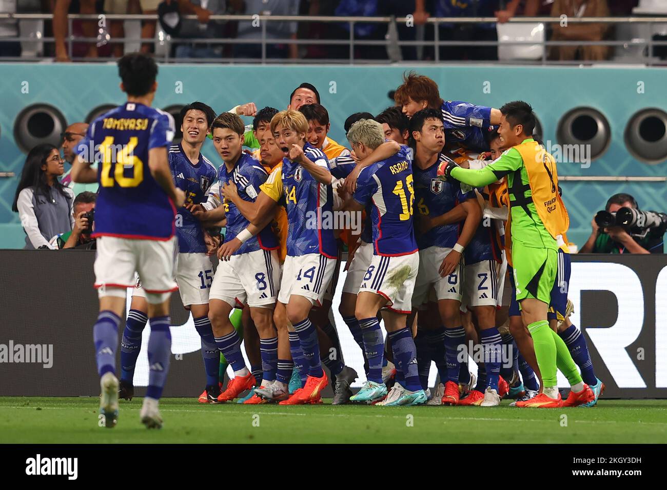 Doha, Qatar. 23rd Nov, 2022. Ritsu Doan of Japan is congratulated by ...