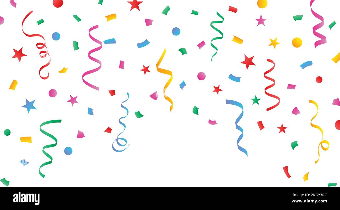 Colorful Party confetti and Ribbon falling isolated on white background ...