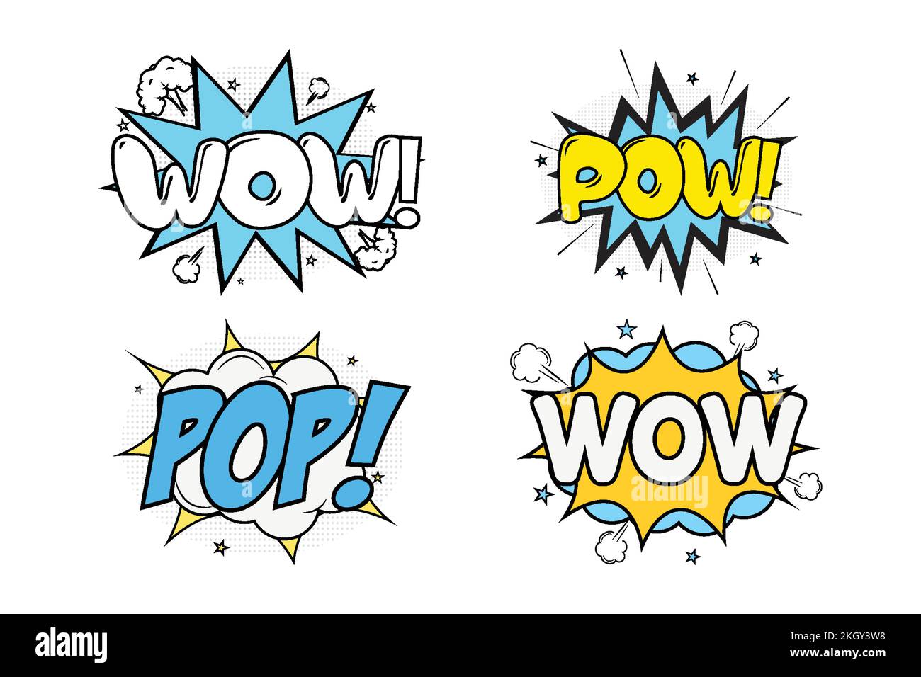 Wow comic blast with blue, white, and yellow color. Pow comic explosion ...