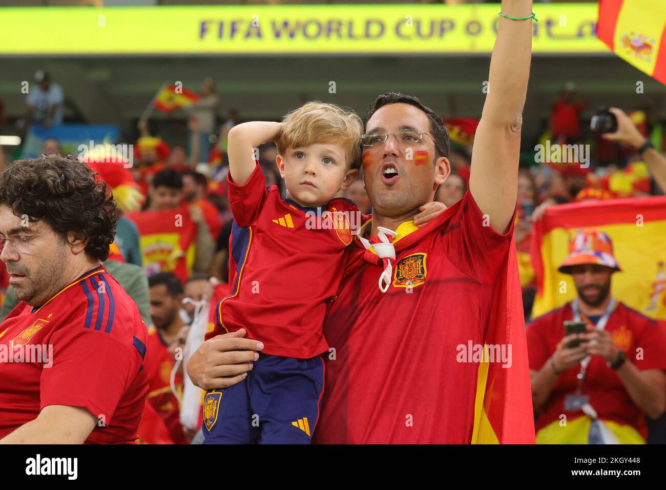 Spanish fans during the FIFA World Cup, Qatar. , . Photo by Peter ...
