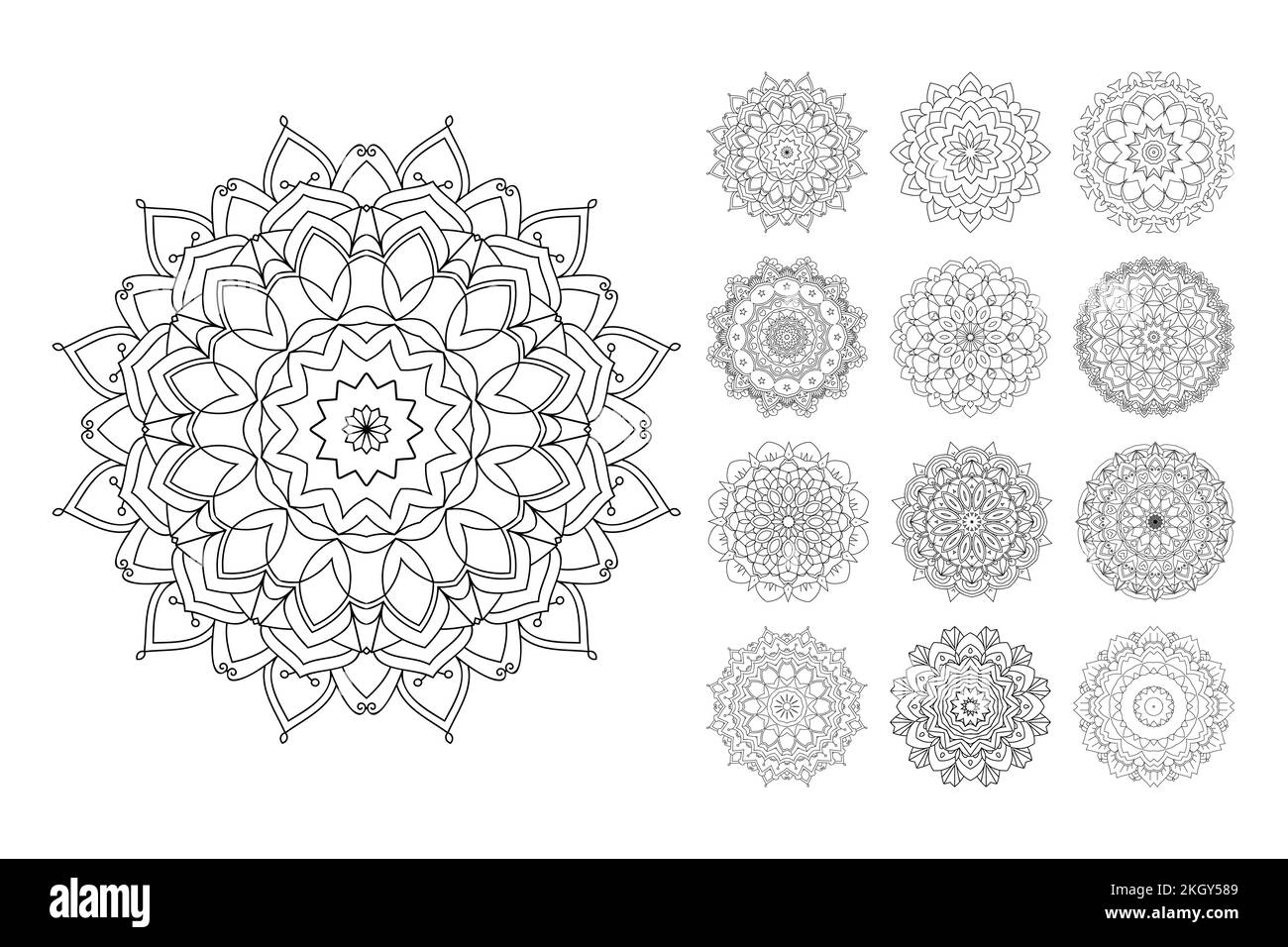 Mandala coloring page bundle. Black and white mandala pattern. Mandala ...