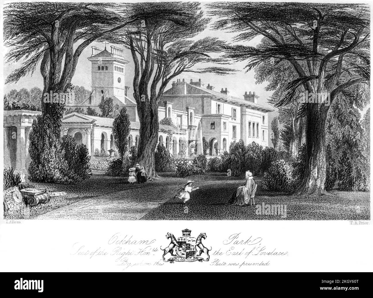 An engraving of Ockham Park, Seat of the Right Hon. the Earl of ...