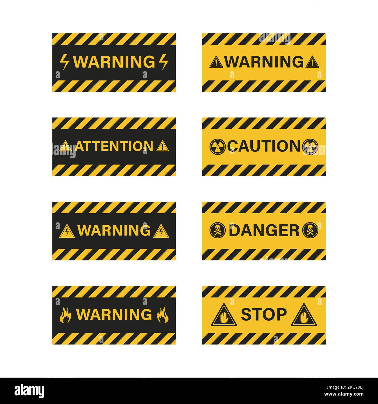 Caution sign set with black and yellow warning ribbon. Attention sign ...