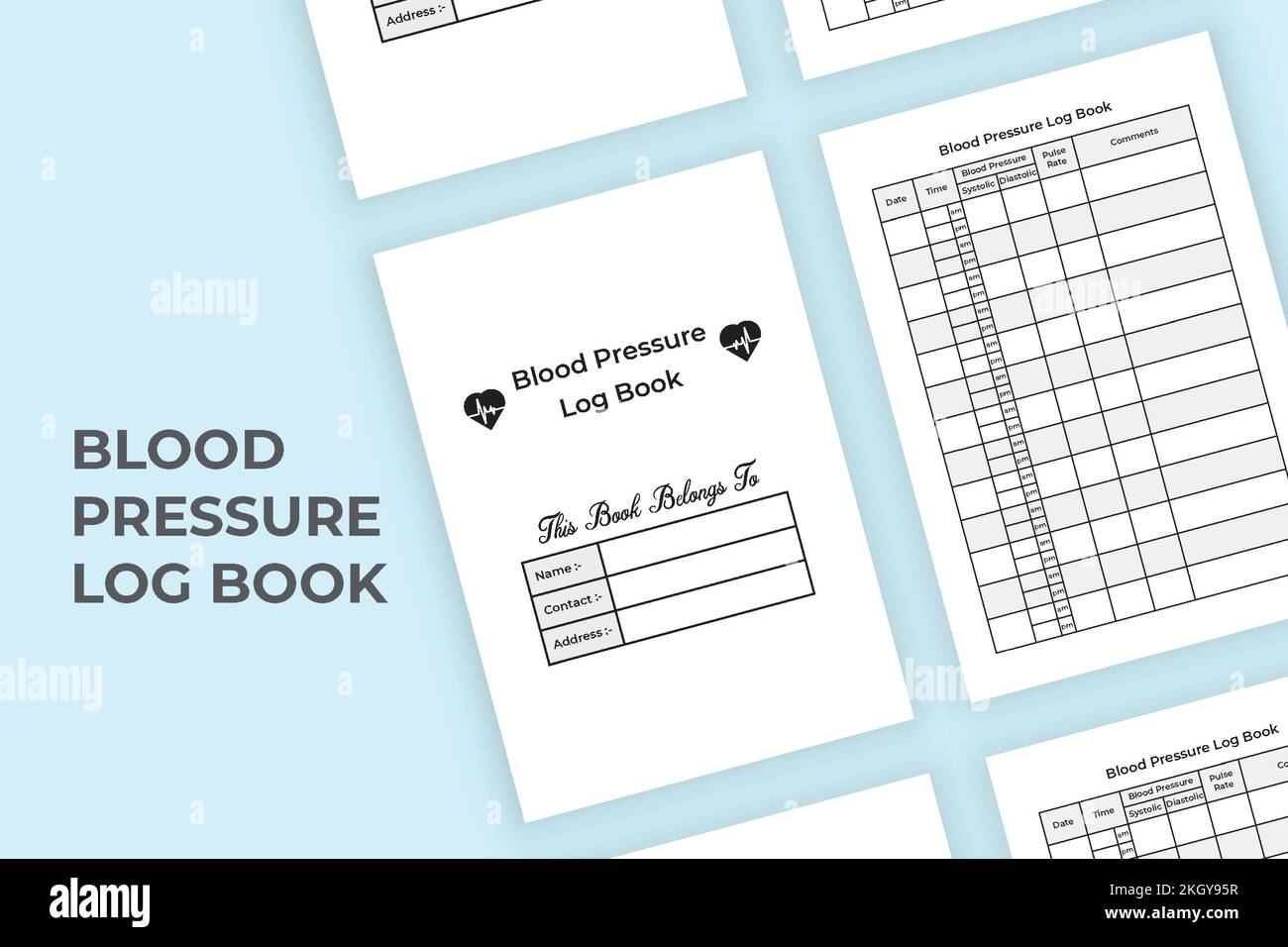 Blood pressure log book KDP interior. Blood pressure logbook and pulse ...