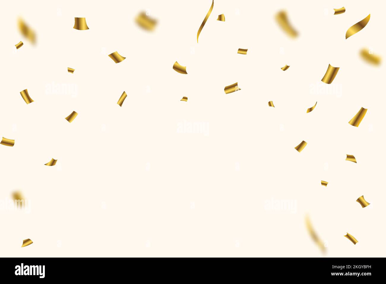 Golden confetti and ribbon falling isolated on transparent background. Event and birthday party ...