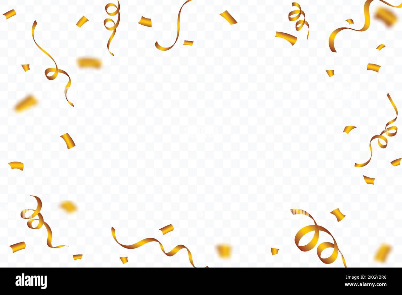 Golden confetti isolated on transparent background. Golden confetti frame vector background ...