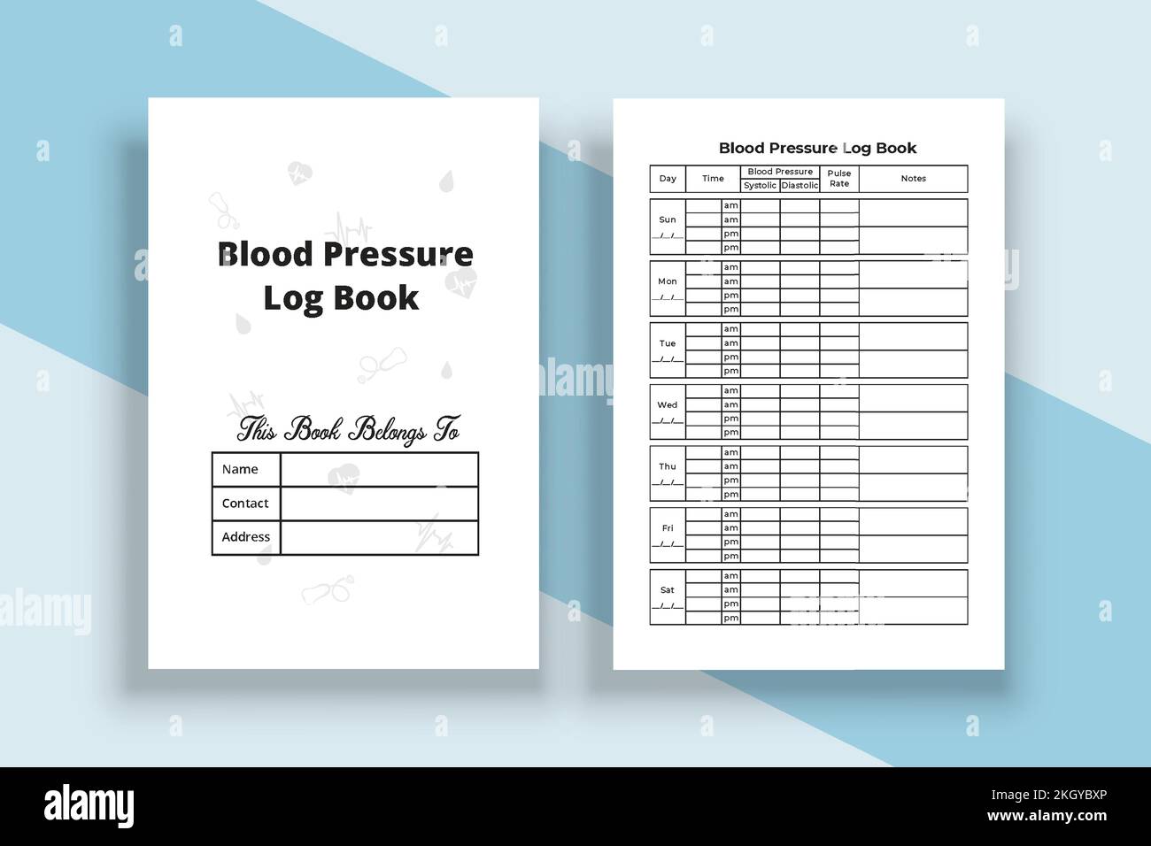 KDP interior Blood pressure log book. Blood pressure journal and Pulse ...
