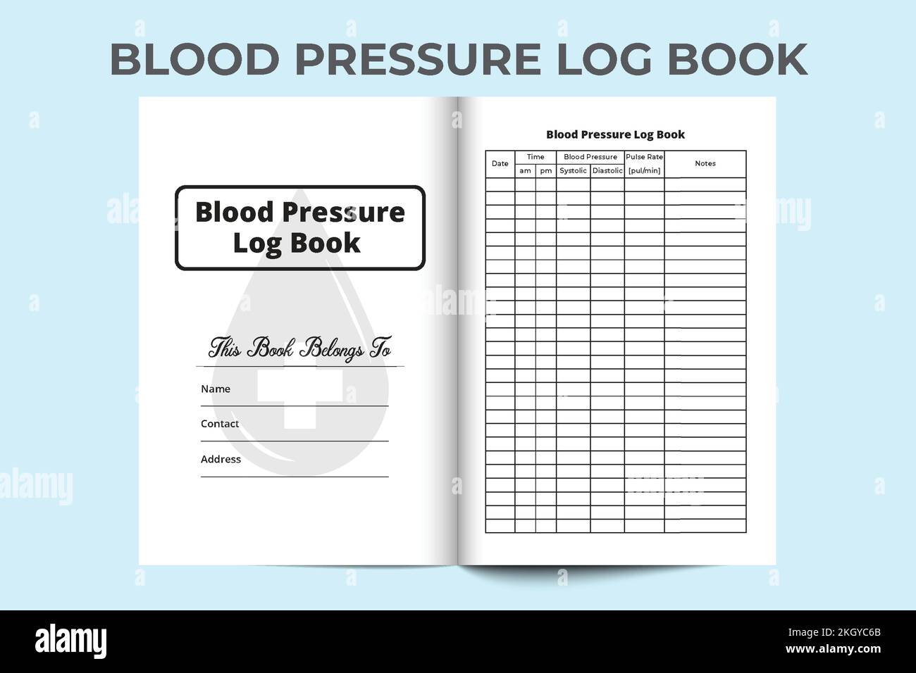 Blood pressure log book KDP interior. Pulse tracker journal. Blood ...