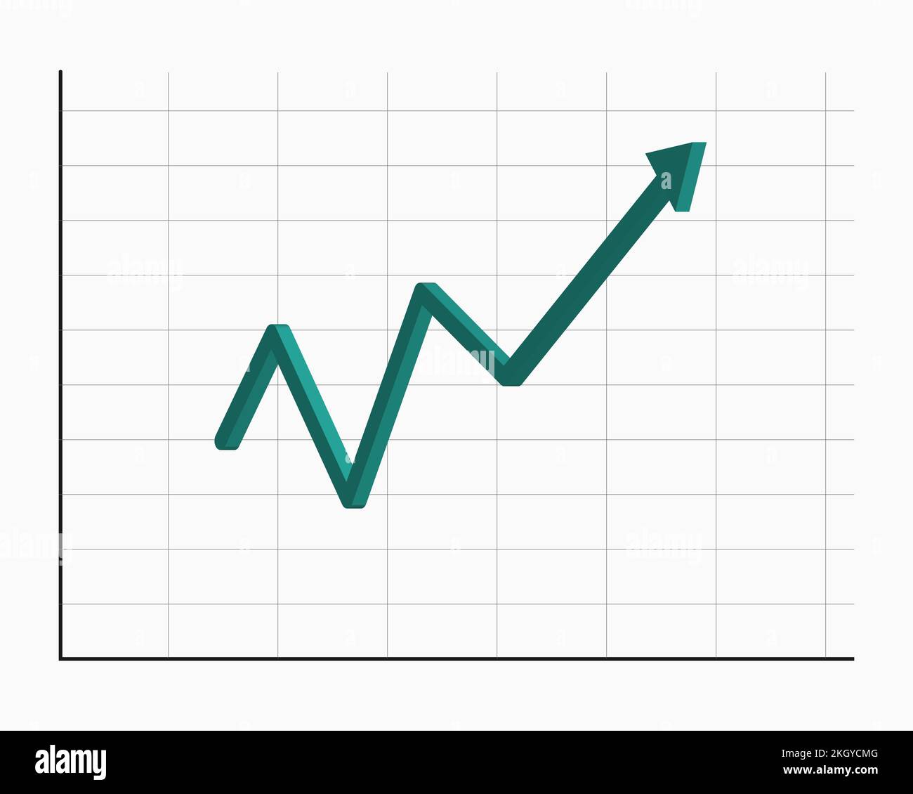Green volumetric graph of economic growth on light background, vector ...