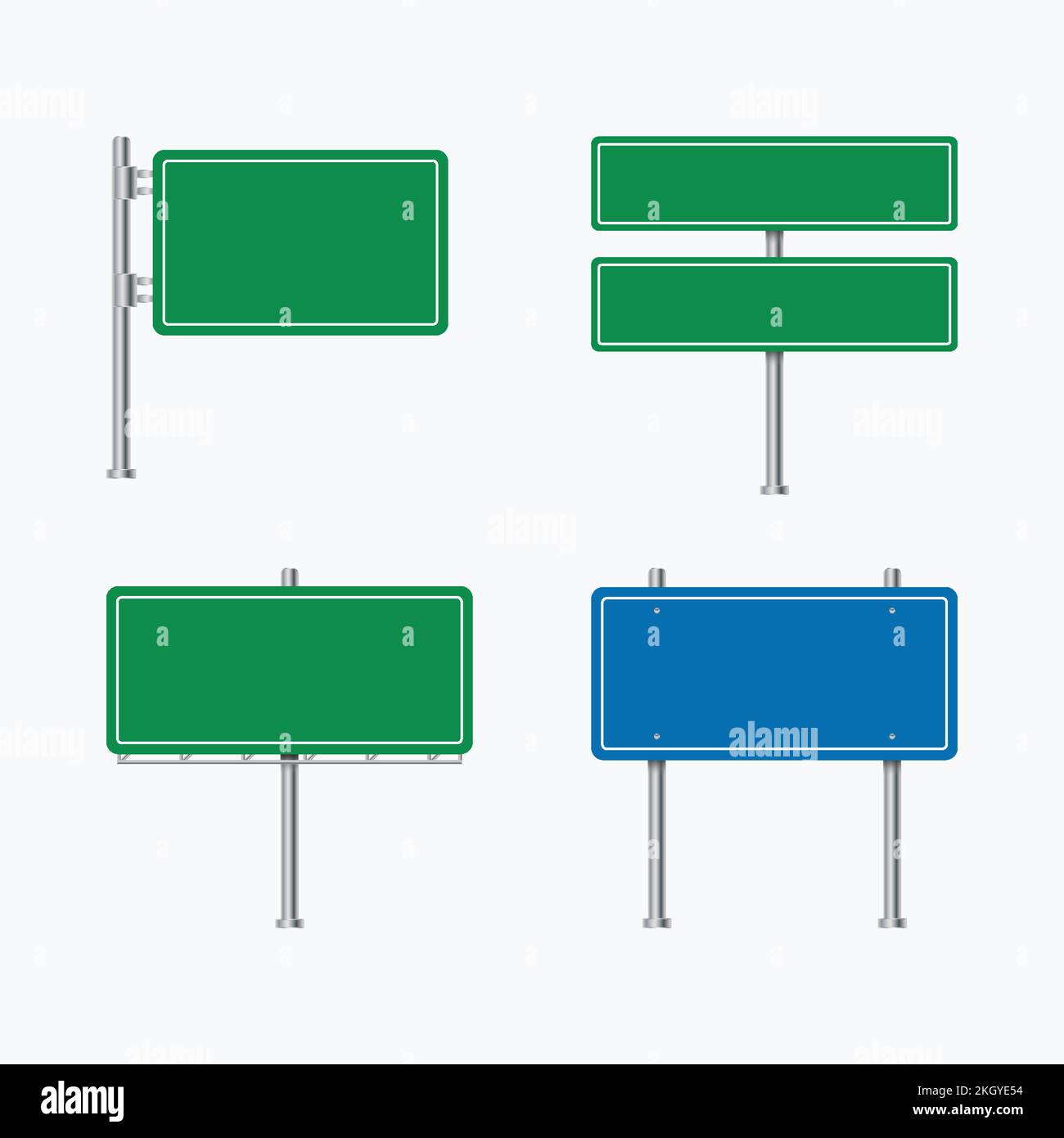 Road billboard vector. Blank advertising billboard. Blue, green road signs. Set of highway signs ...