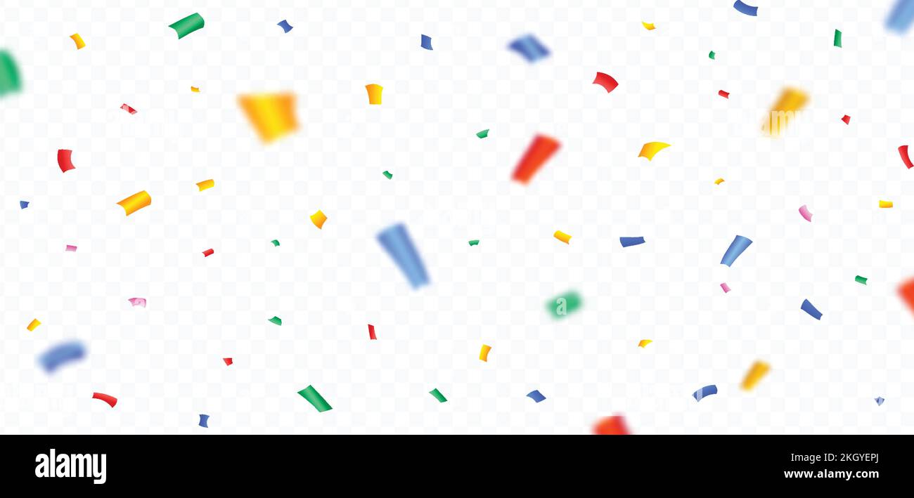 Multicolor confetti falling on a transparent background. Festival and party elements vector ...