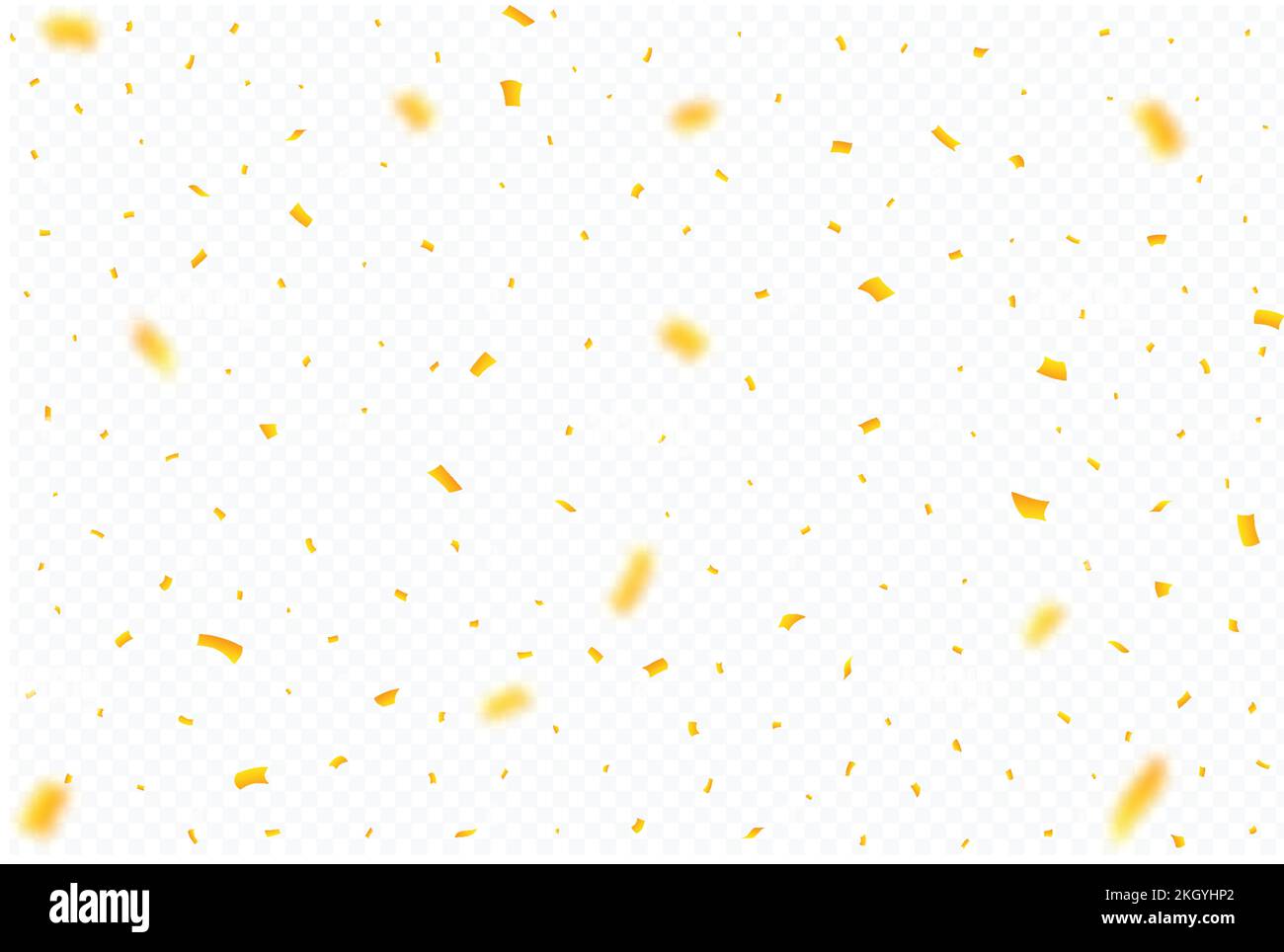 Golden confetti falling on transparent background. Festival elements. Anniversary and birthday ...