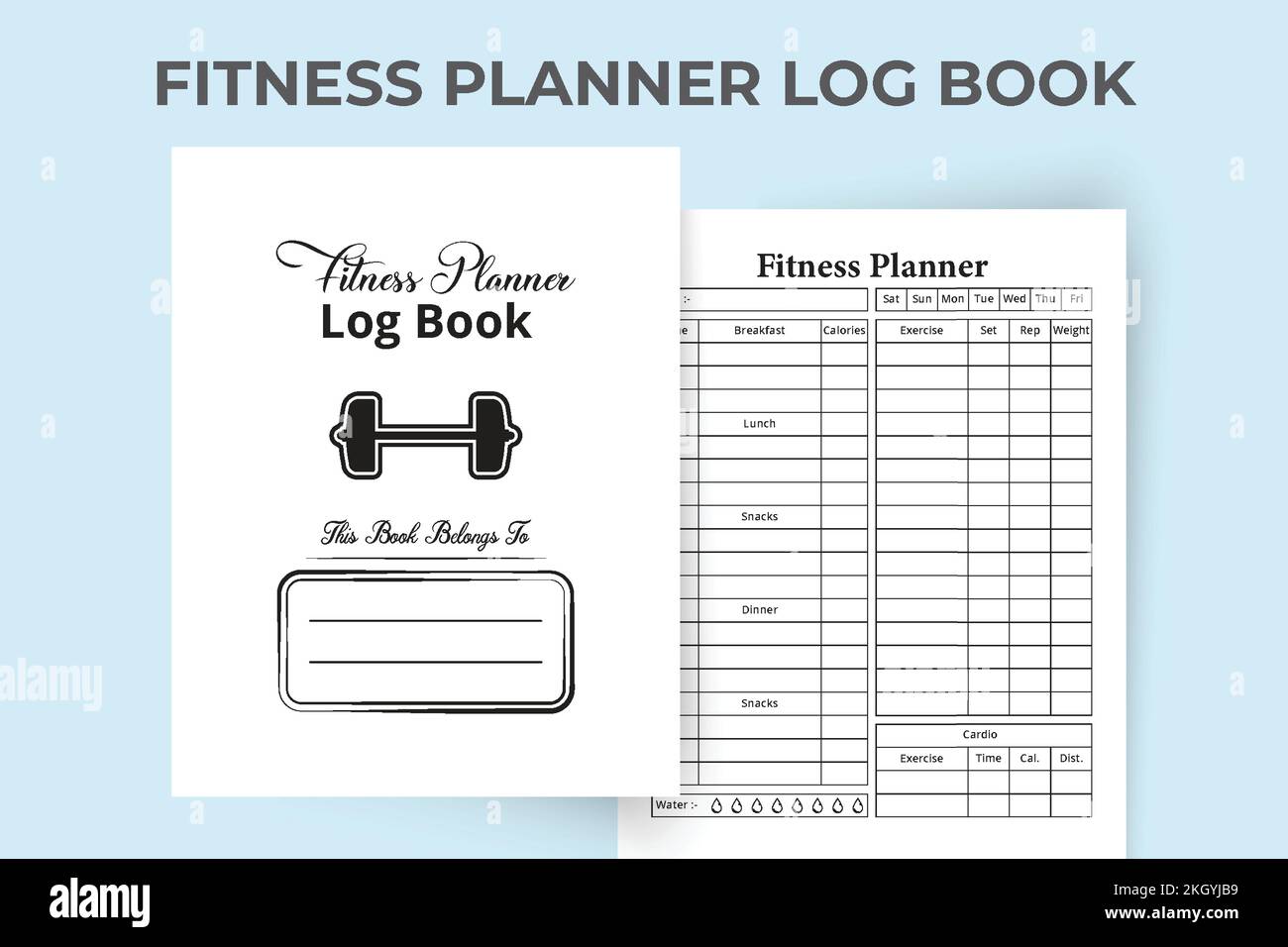 Fitness planner logbook KDP interior. Daily exercise notebook and meal ...