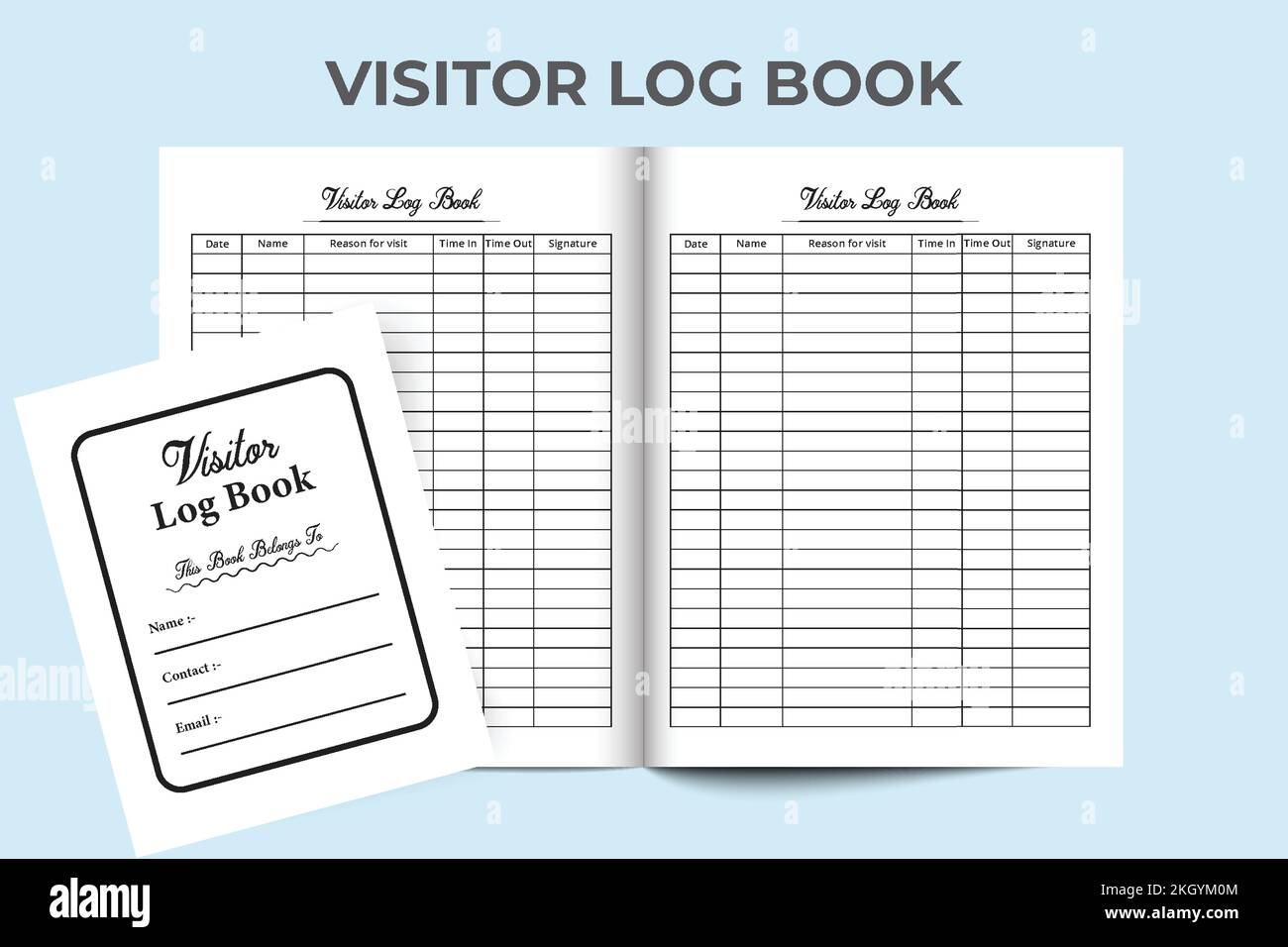 KDP interior visitor log book template. Visitor timing tracker notebook interior. Business ...