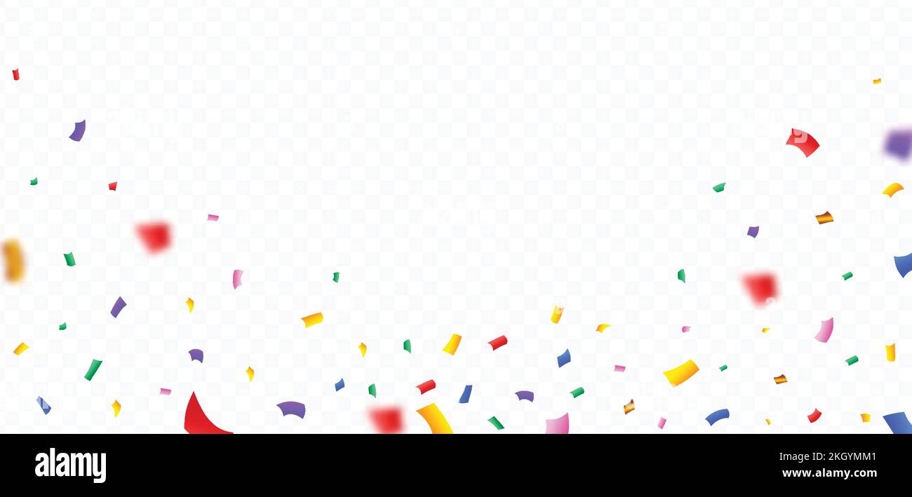 Multicolor confetti and tinsel explosion on a transparent background. Festival and party ...