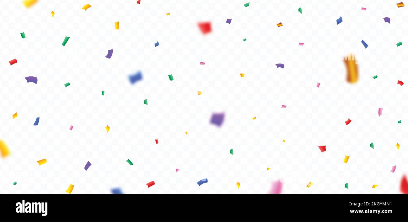 Multicolor confetti and tinsel explosion on a transparent background. Festival and party ...