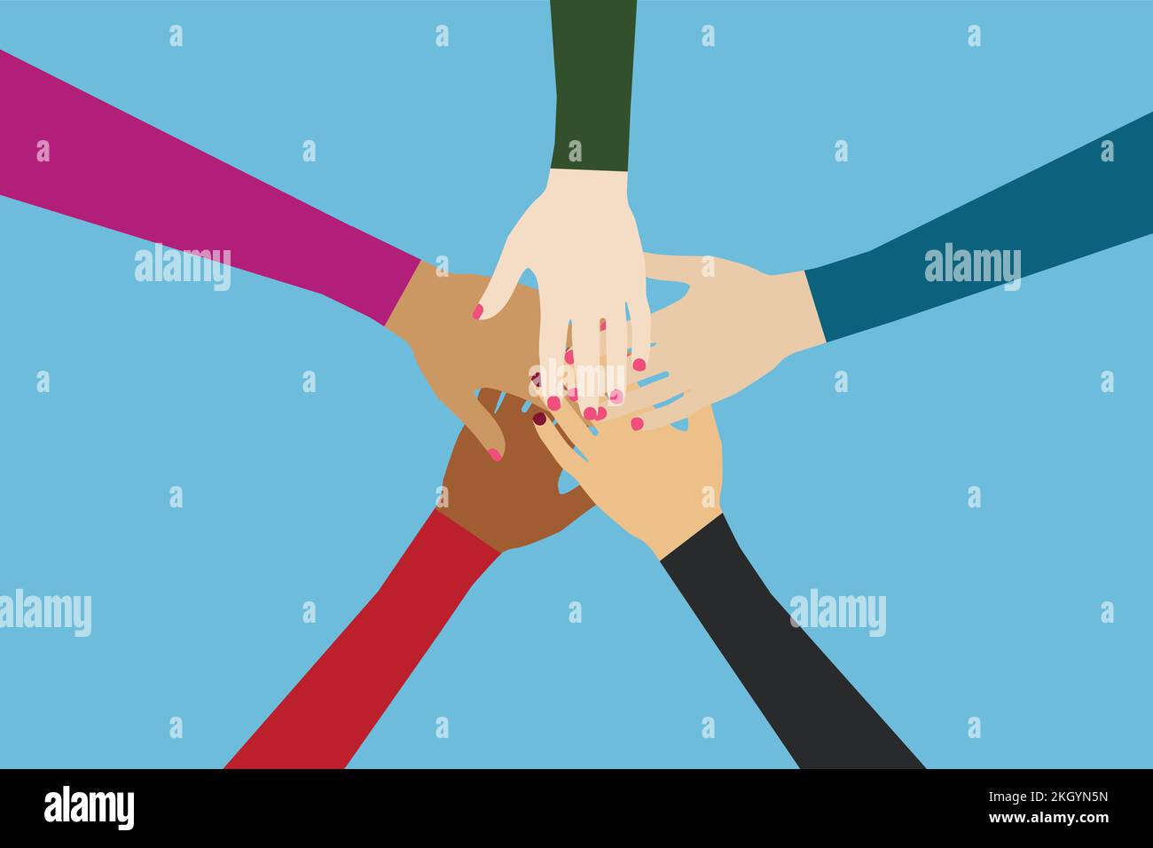 People with different skin colors flat vector illustration. Global ...