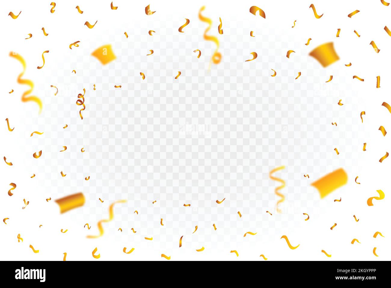 Golden confetti frame vector background. Realistic golden ribbon and confetti explosion ...