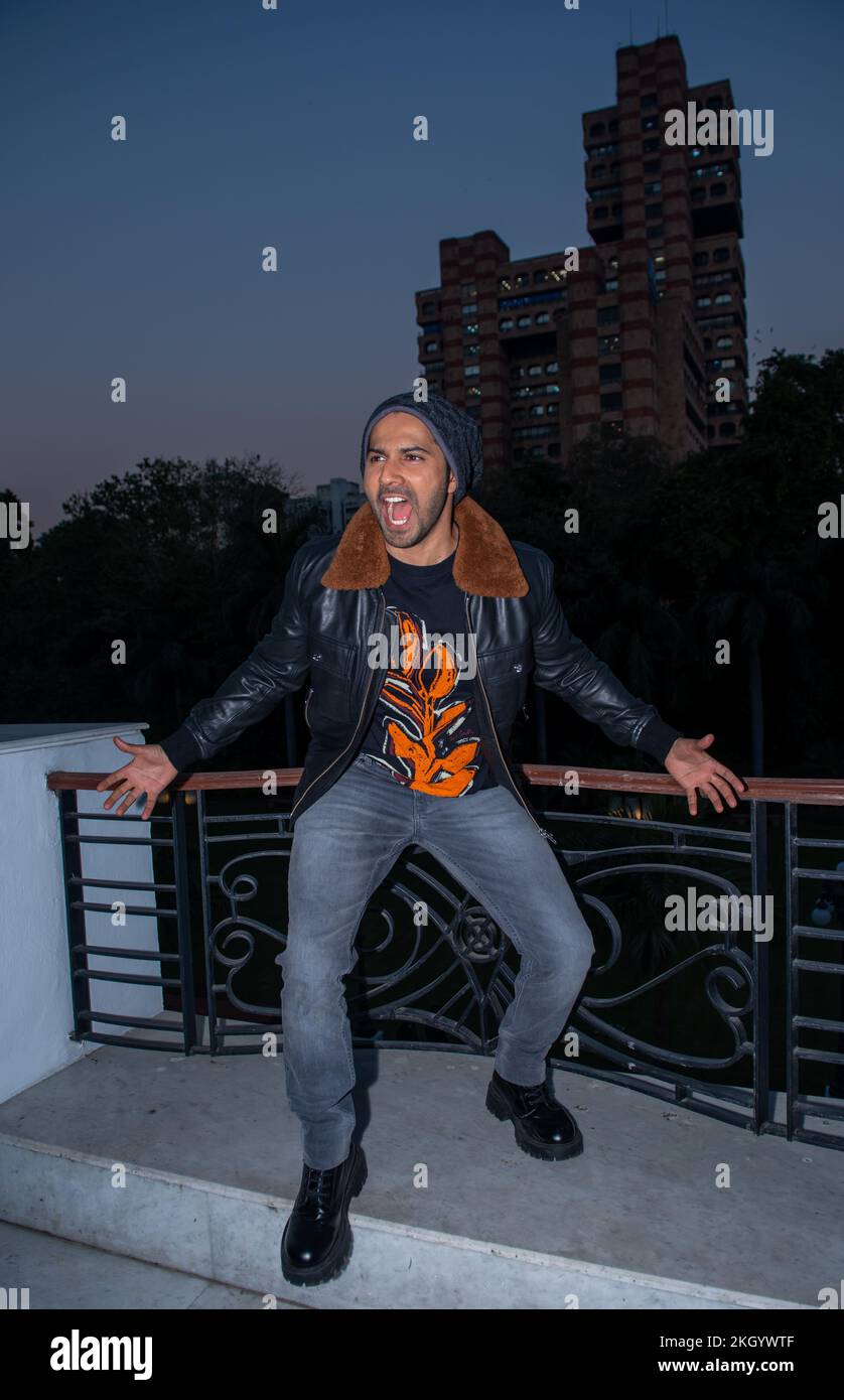 Bollywood Actor Varun Dhawan poses for photos during the promotion of ...