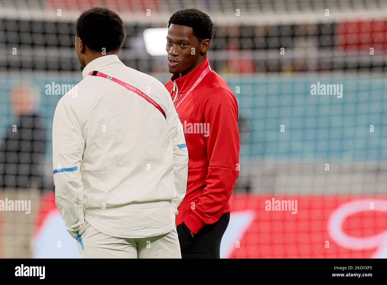 Belgium's Lois Openda and Canadian Jonathan David pictured ahead of a ...