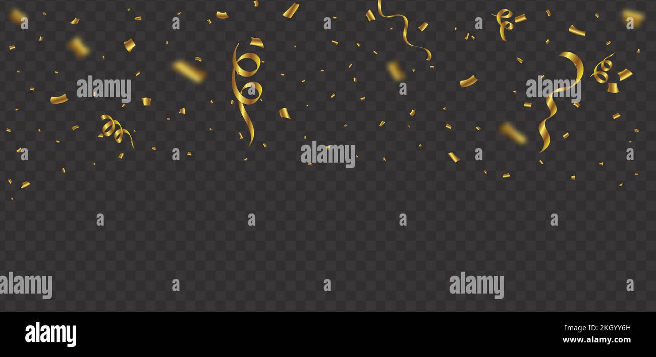 Golden confetti and ribbon falling illustration. Golden confetti and ...