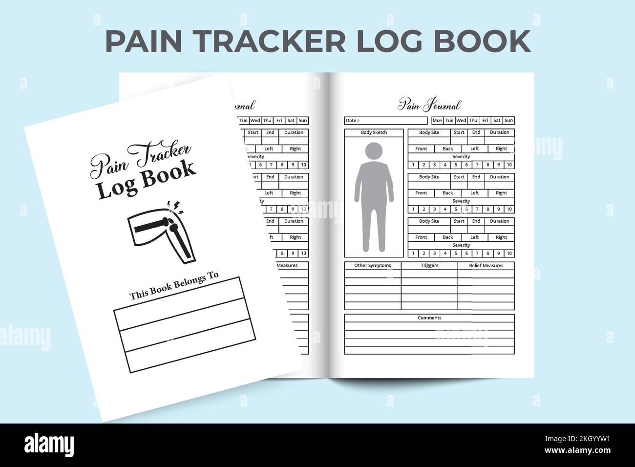 Pain tracker notebook KDP interior. Human body pain tracker and other ...