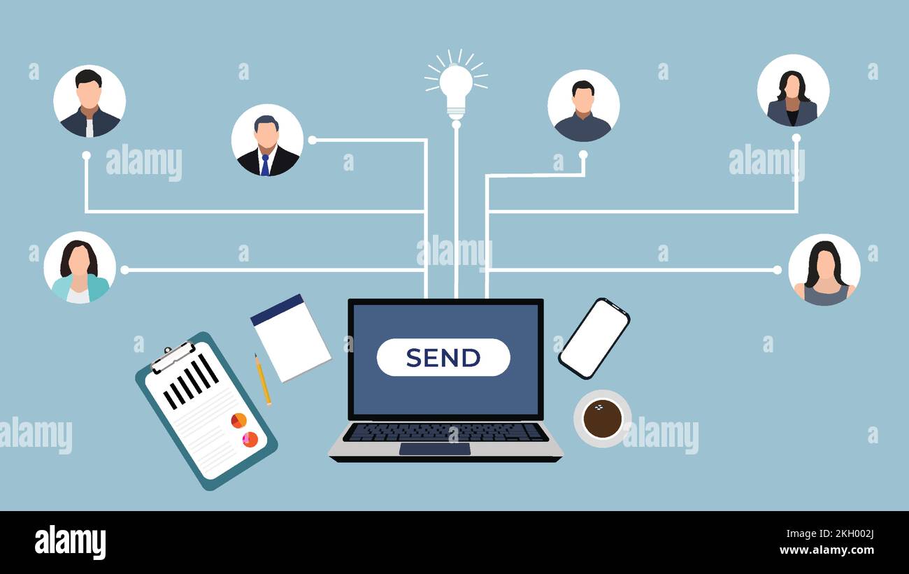 Business communication concept with a laptop vector. Business and ...